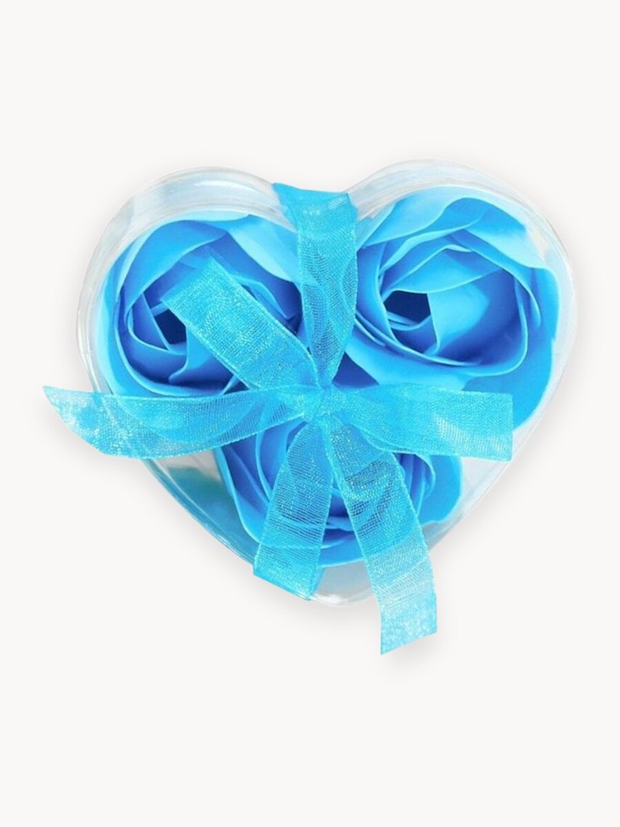 Мыльные розочки в пластиковой коробке, цветочный аромат, синие, 3 шт