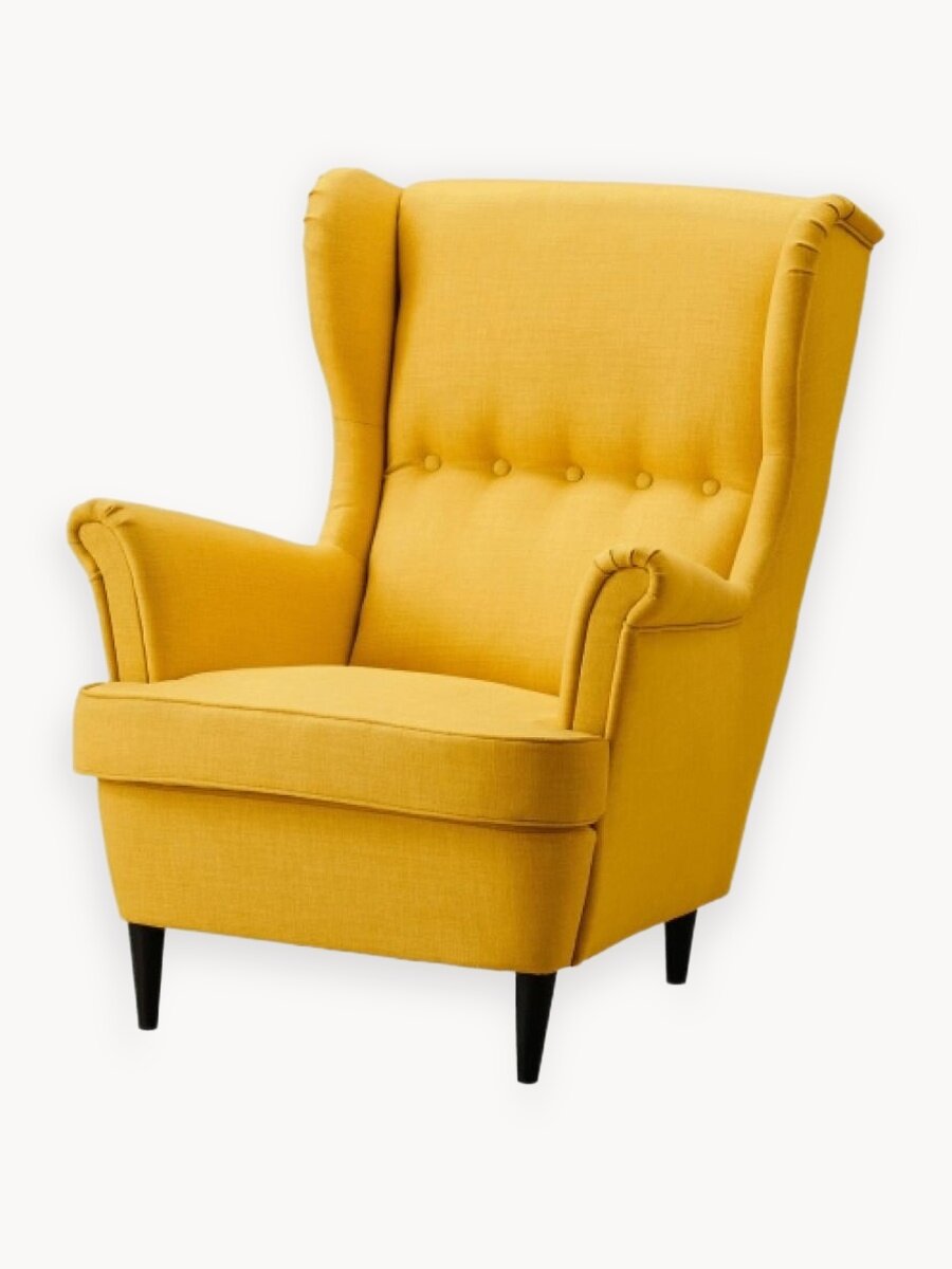 Кресло мягкое с высокой спинкой стрэнд (STRANDMON), рогожка, желтое, 82х96х101 см