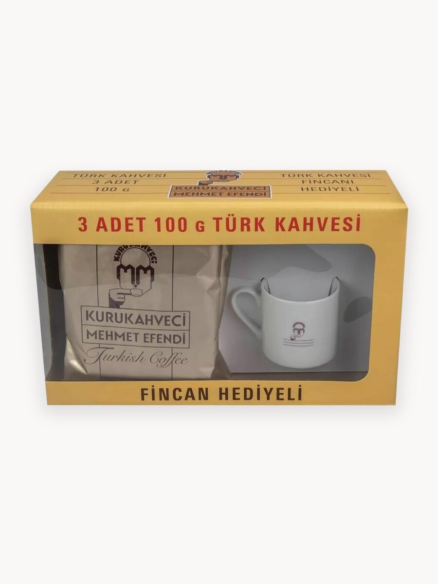 Турецкий кофе MEHMET EFENDI 100 гр. 3 шт и чашка с блюдцем