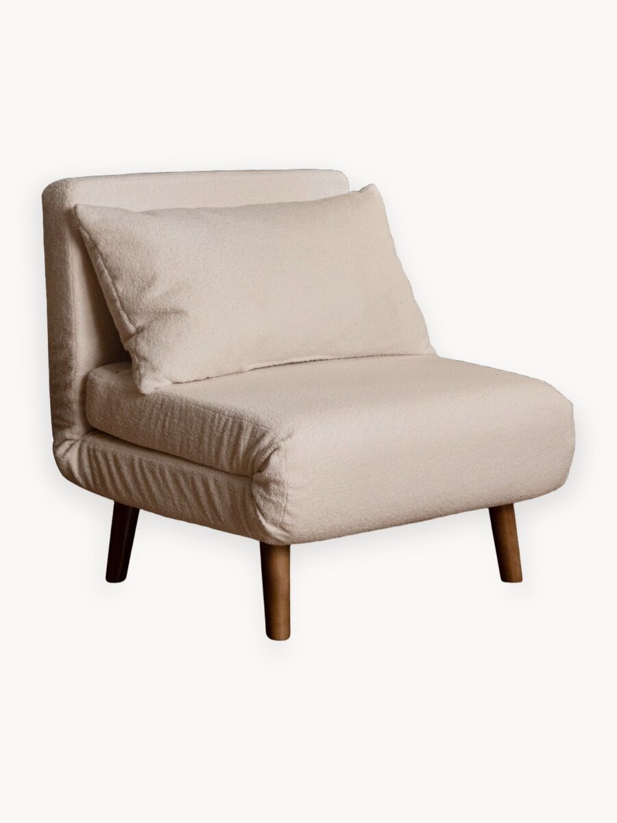 Кресло-кровать ARCA Палермо, белое, букле, деревянные ножки, 80x83 см