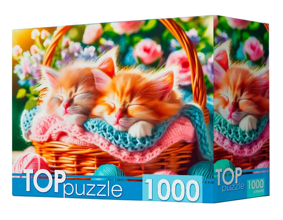 Пазл для взрослых TOP Puzzle 1000 деталей, элементов: Два котенка в корзине