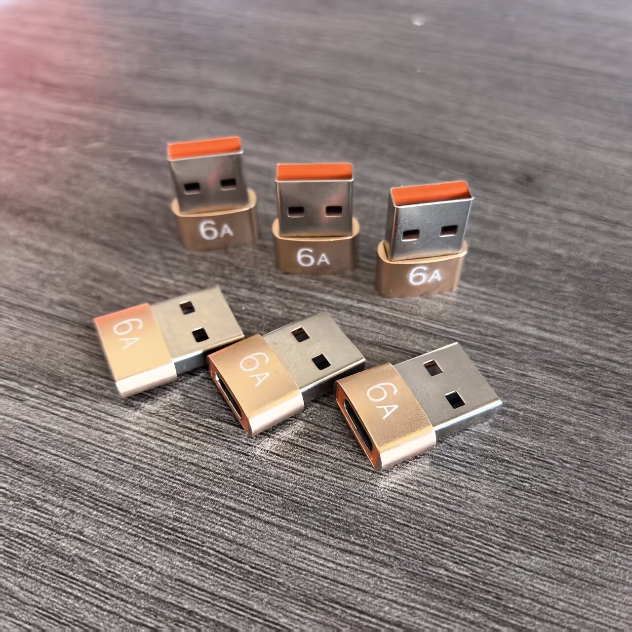 Переходник Type-C на USB, 6 шт, золотой, компактный адаптер для зарядки и подключения флеш-накопителей к телефону, планшету и компьютеру