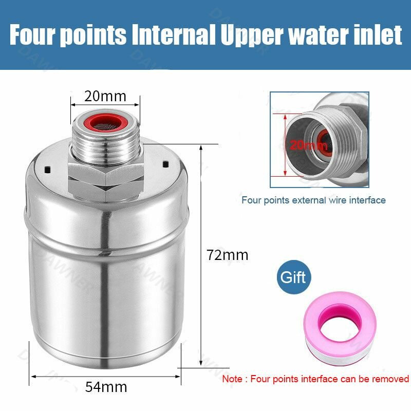 Кран шаровой Автоматический Поплавковый Клапан Нержавеющая Сталь 304,1/2" Водоснабжение сверху.