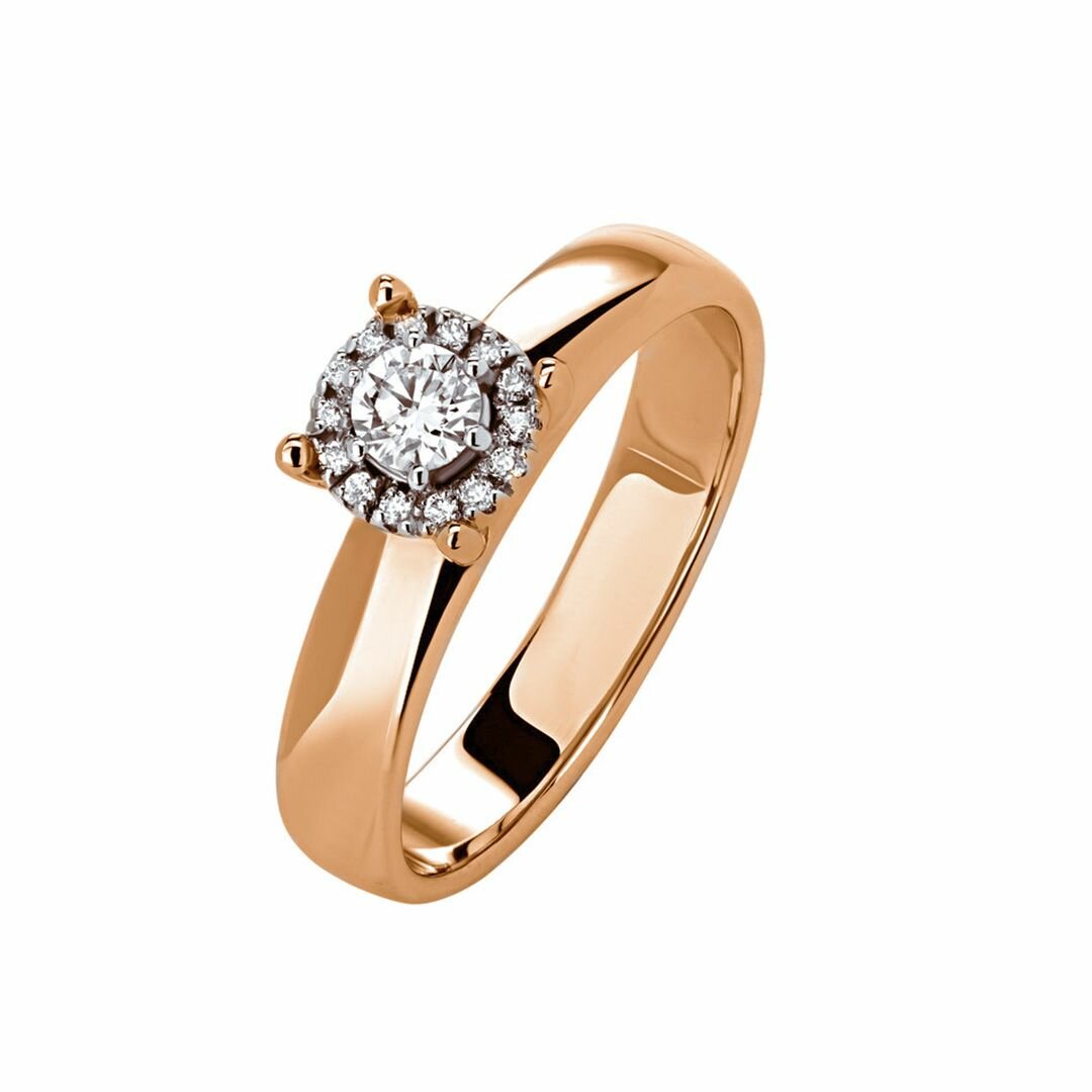 Кольцо помолвочное, красное золото, 585 проба, бриллиант