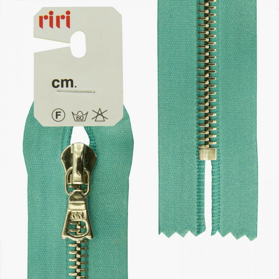 Молния металл, Ni, неразъёмная, на атласной тесьме, 6 мм, 16 см, цвет 5859, бирюзовый