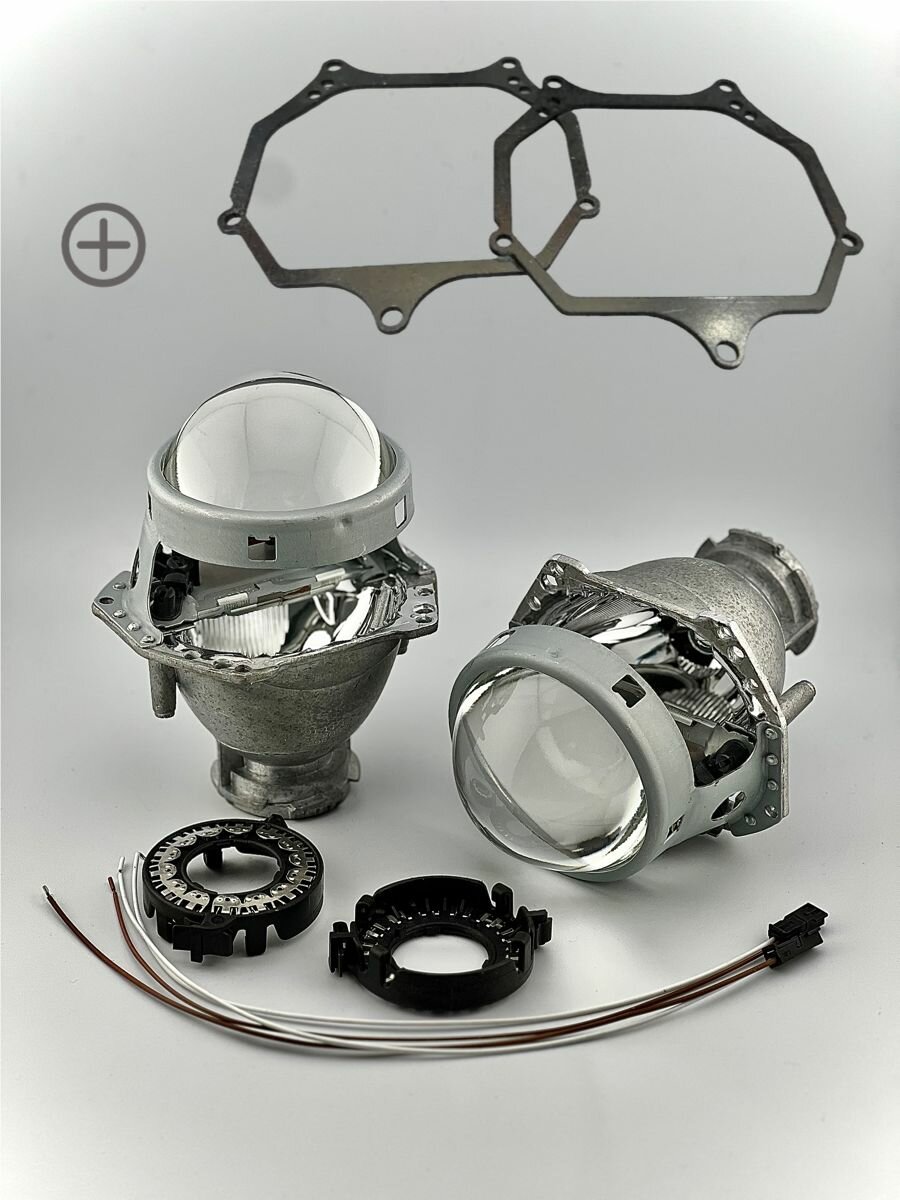 Би-Ксенон линзы тип HELLA 3R для Kia Seltos 1 2019-2023 Галоген (линзы+рамки) ближнего и дальнего света в автомобильные фары / Би ксеноновые модули комплект 2шт