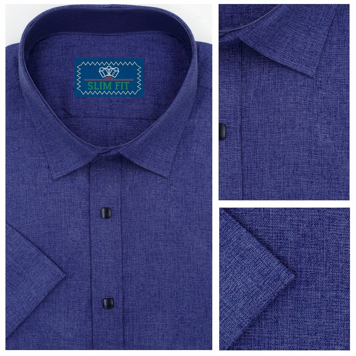 Рубашка приталенная с коротким рукавом мужская рубашка, темная сорочка, на кнопках, рубаха на любой сезон, синяя однотонная, без карманов, на любой сезон и на лето рубашка