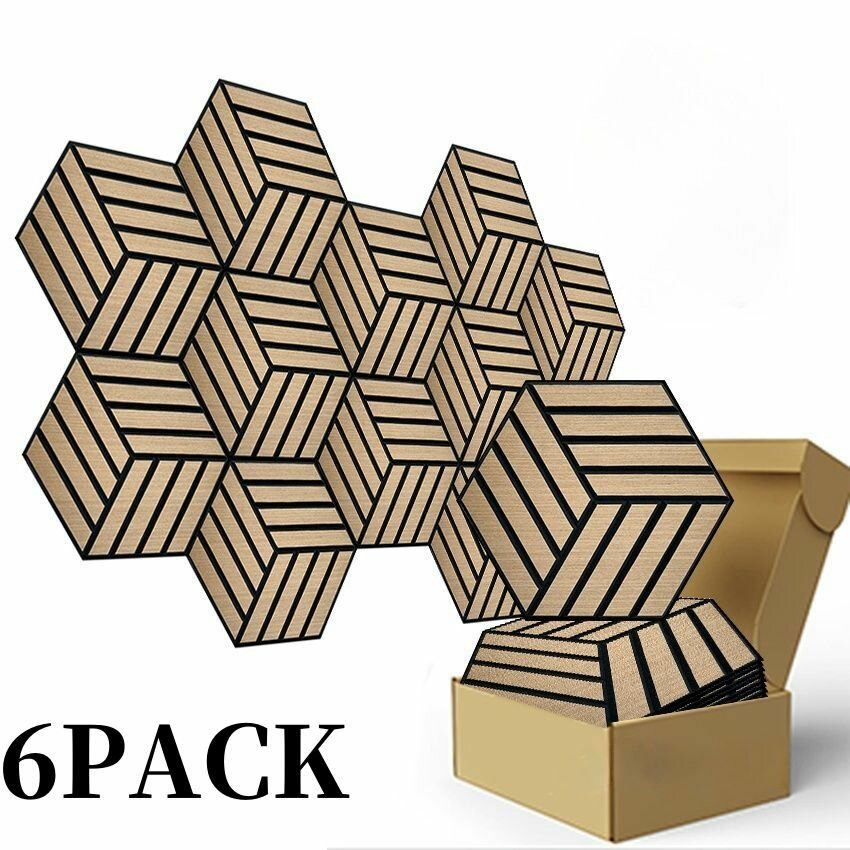 Акустическая панель, шестиугольная 30*26*0.9см 3D стена - украшение интерьера, альтернатива деревянным панелям, подходит для гостиной, спальни, студии звукозаписи, офиса, дома