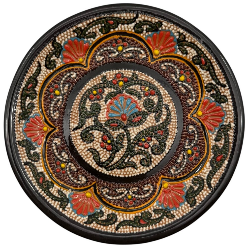 Тарелка декоративная "Орнамент Dots", 15 см, Риштанская керамика, ручная работа, 2022 г, Узбекистан