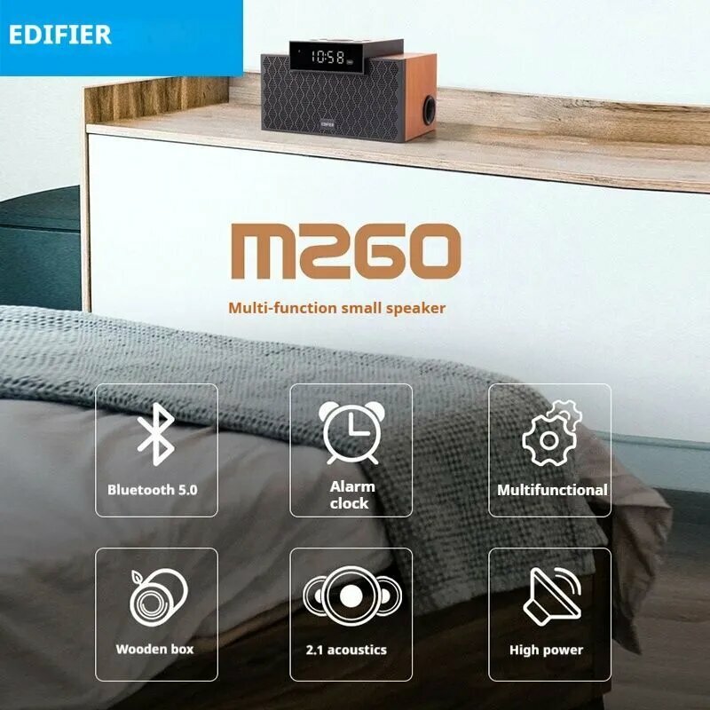 Компьютерная акустика Edifier M260, дерево, черно-серая, 2.1, Bluetooth — фото 1