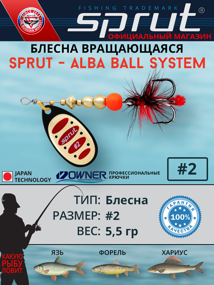 Блесна Вращающаяся Sprut Alba Ball System #2 (65mm/5,5g/BKGR)