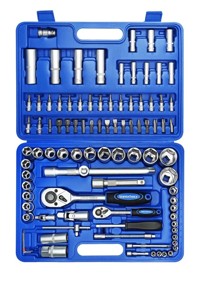 Набор инструментов VertexTools НБ-94, 94 предмета, Cr-V сталь, хромосатинированное покрытие — фото 1