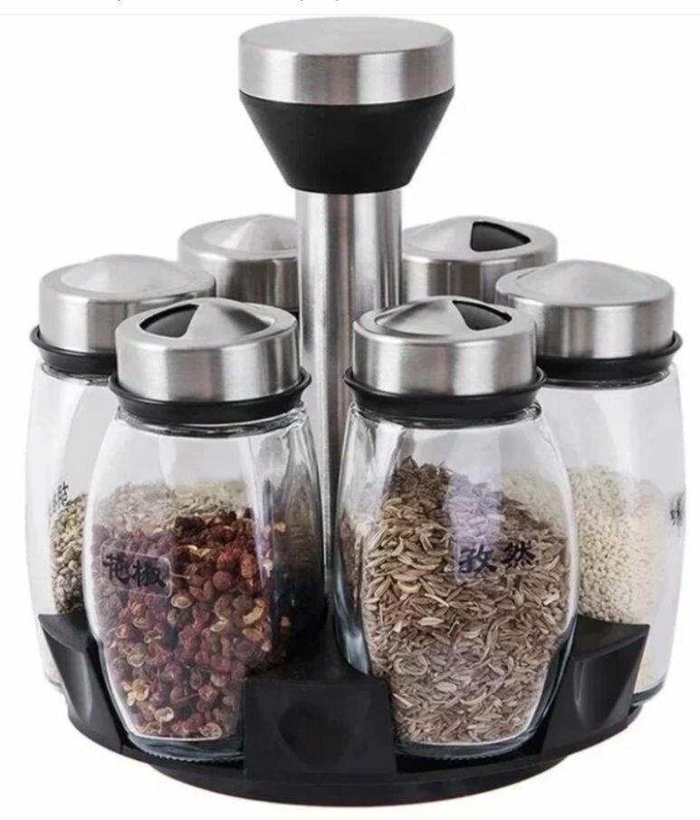 Баночки под специи и травы маленькие прозрачные из стекла на подставке для хранения, в наборе 6 шт