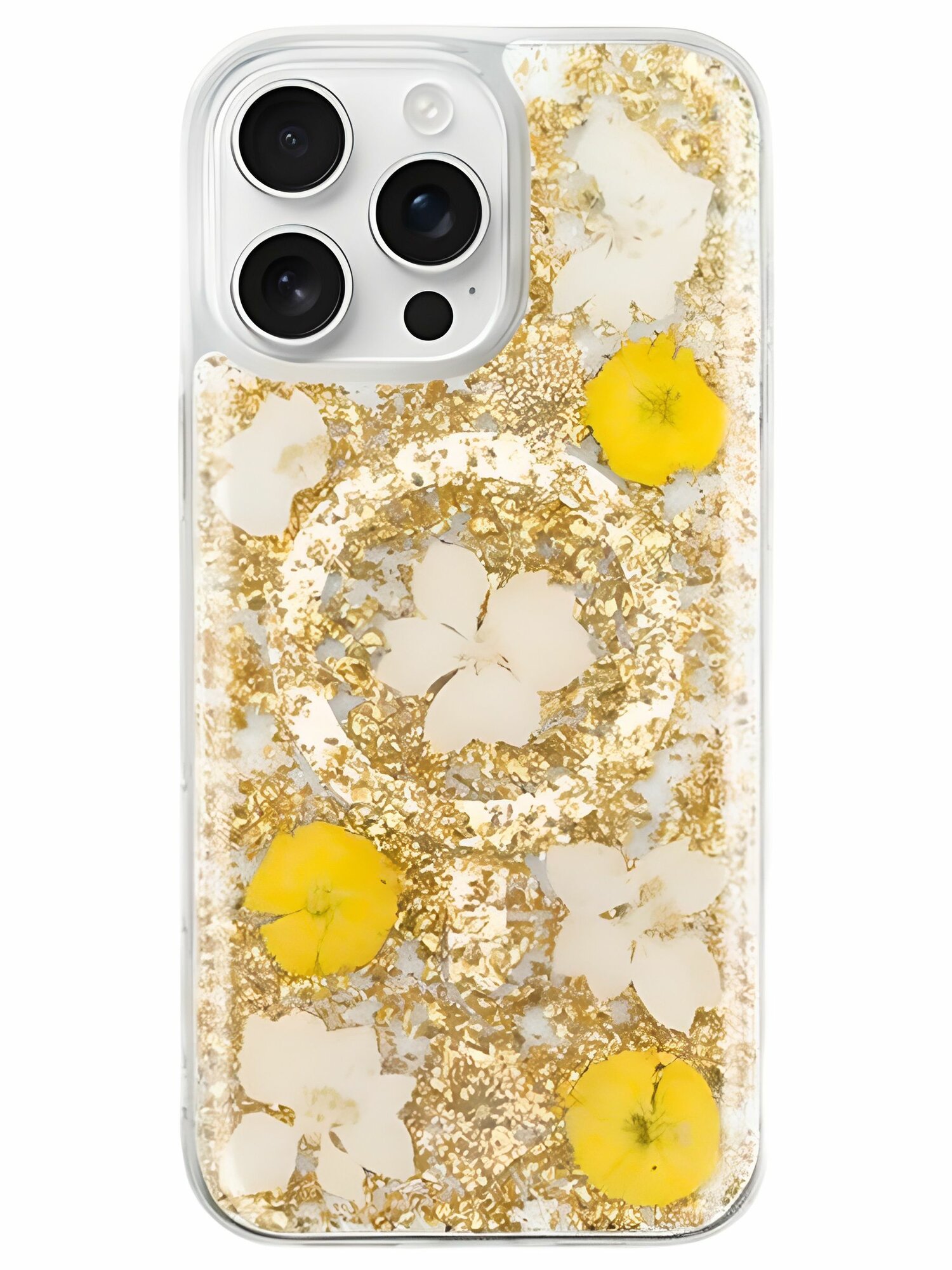 Чехол K-DOO MAG Flowers iPhone 16 Pro Max, желтый c поддержкой беспроводной зарядки