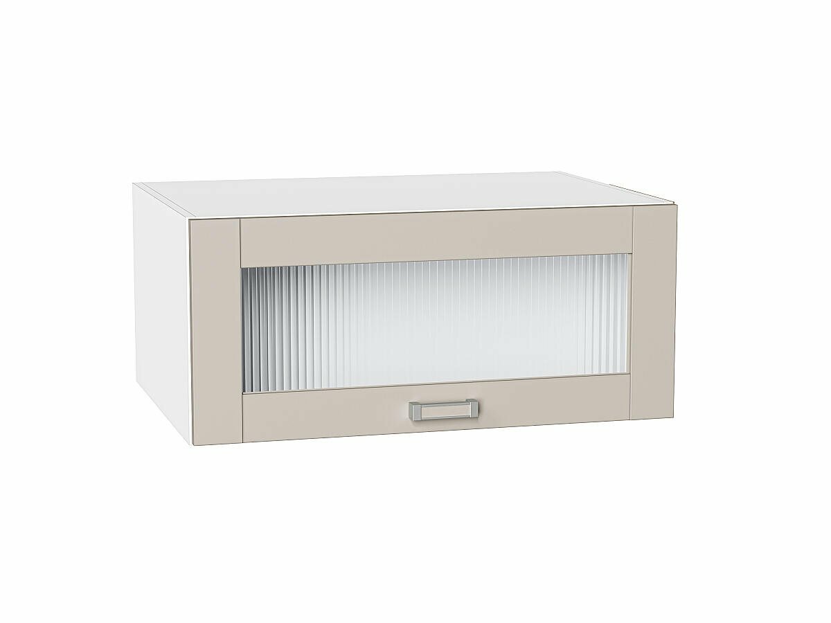 Шкаф верхний горизонтальный остекленный глубокий Лофт, цвет фасада Cream Silk, цвет каркаса Белый, стекло Magic Moru V, 358*800*576 мм