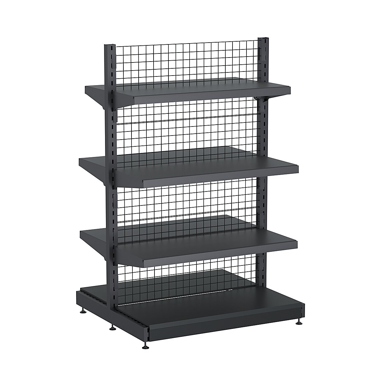 Стеллаж торговый металлический островной с сетчатой задней стенкой "графф" №7-1.65-1 с полками
