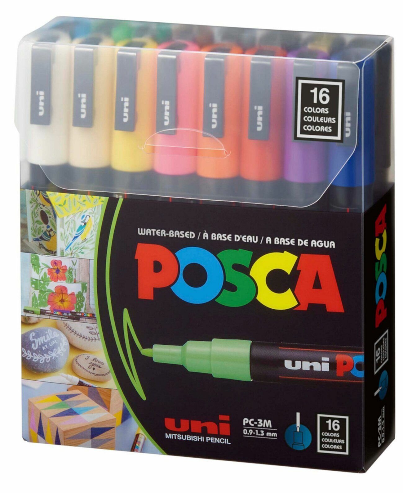 Маркеры UNI Posca PC-3M набор из 16 стандартных цветов толщина 0,9 - 1,3мм