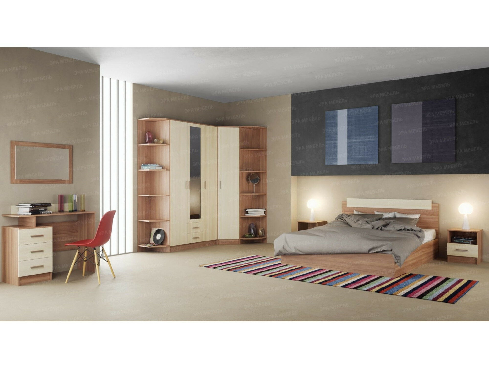 Современная модульная спальня (композиция 2) (Ясень шимо светлый)