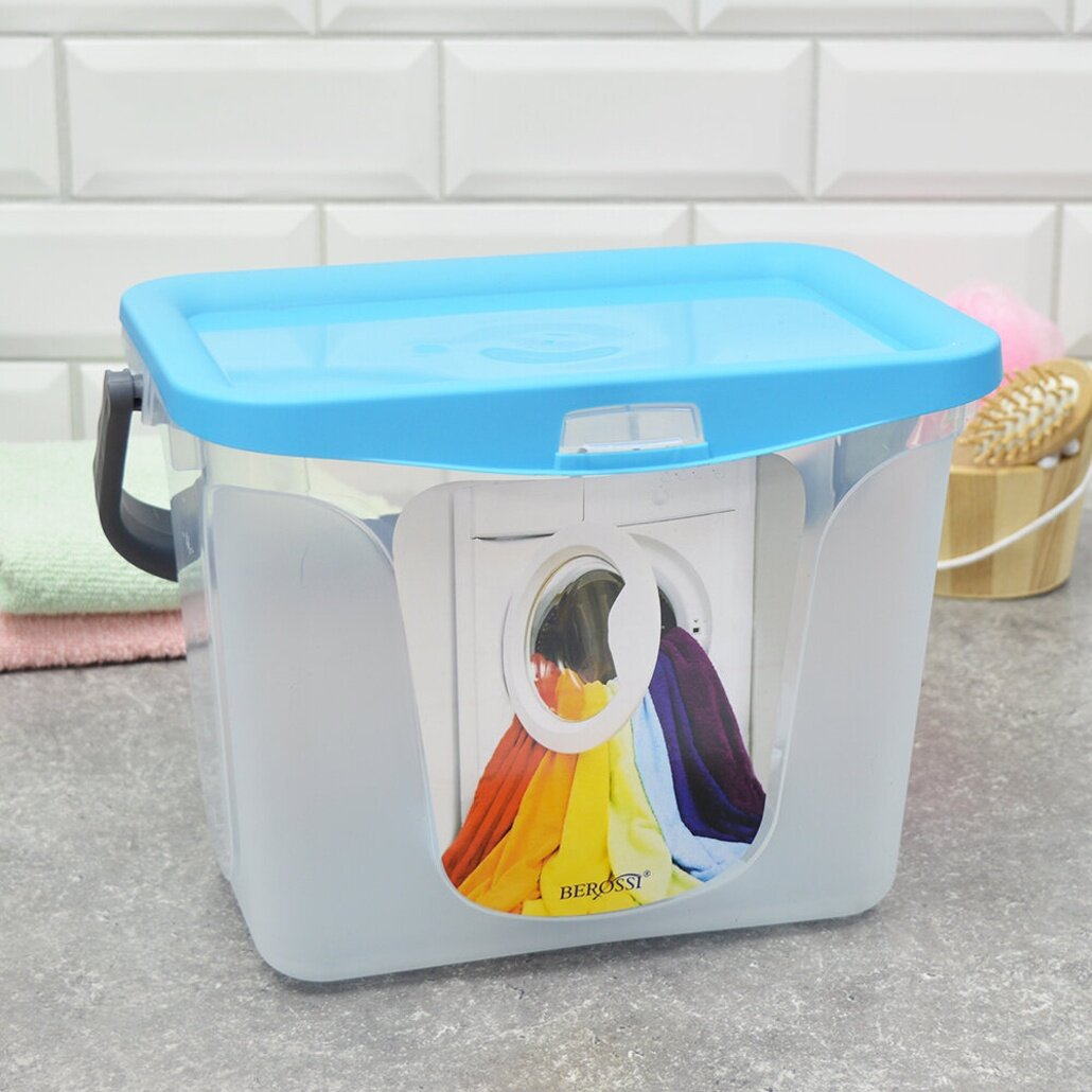 Емкость для стирального порошка 6л, голубая, с крышкой и ручкой