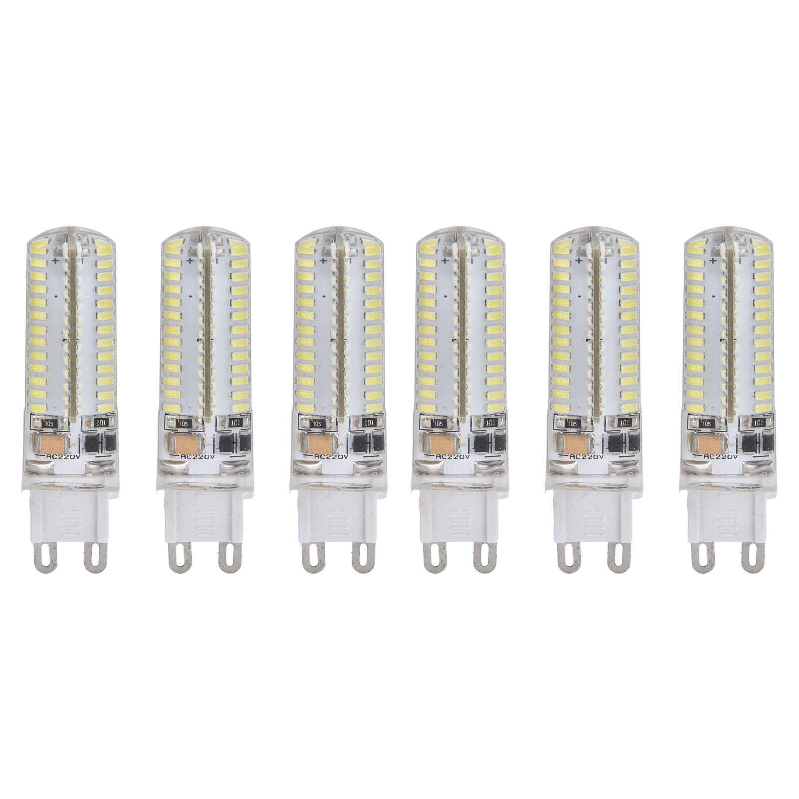 6pcs G9 Силиконовые лампочки 5W 104LED Lightbure IP45 Водонепроницаемость для настенной лампы для домашней люстры 220V
