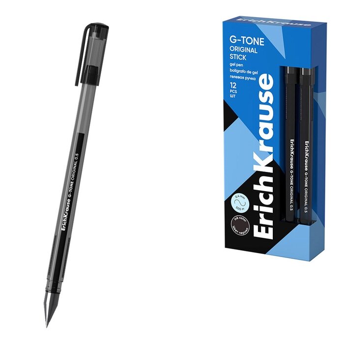 Ручка гелевая ErichKrause G-Tone, узел 0.5 мм, чернила чёрные, длина линии письма 500 метров