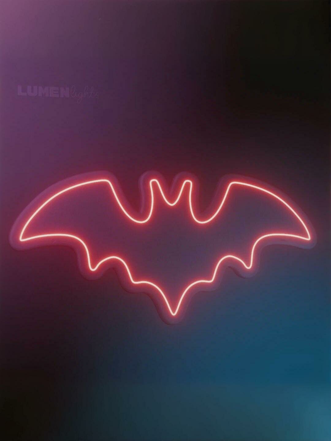 Неоновая вывеска, светильник декоративный Летучая мышь, 35х16 см.
