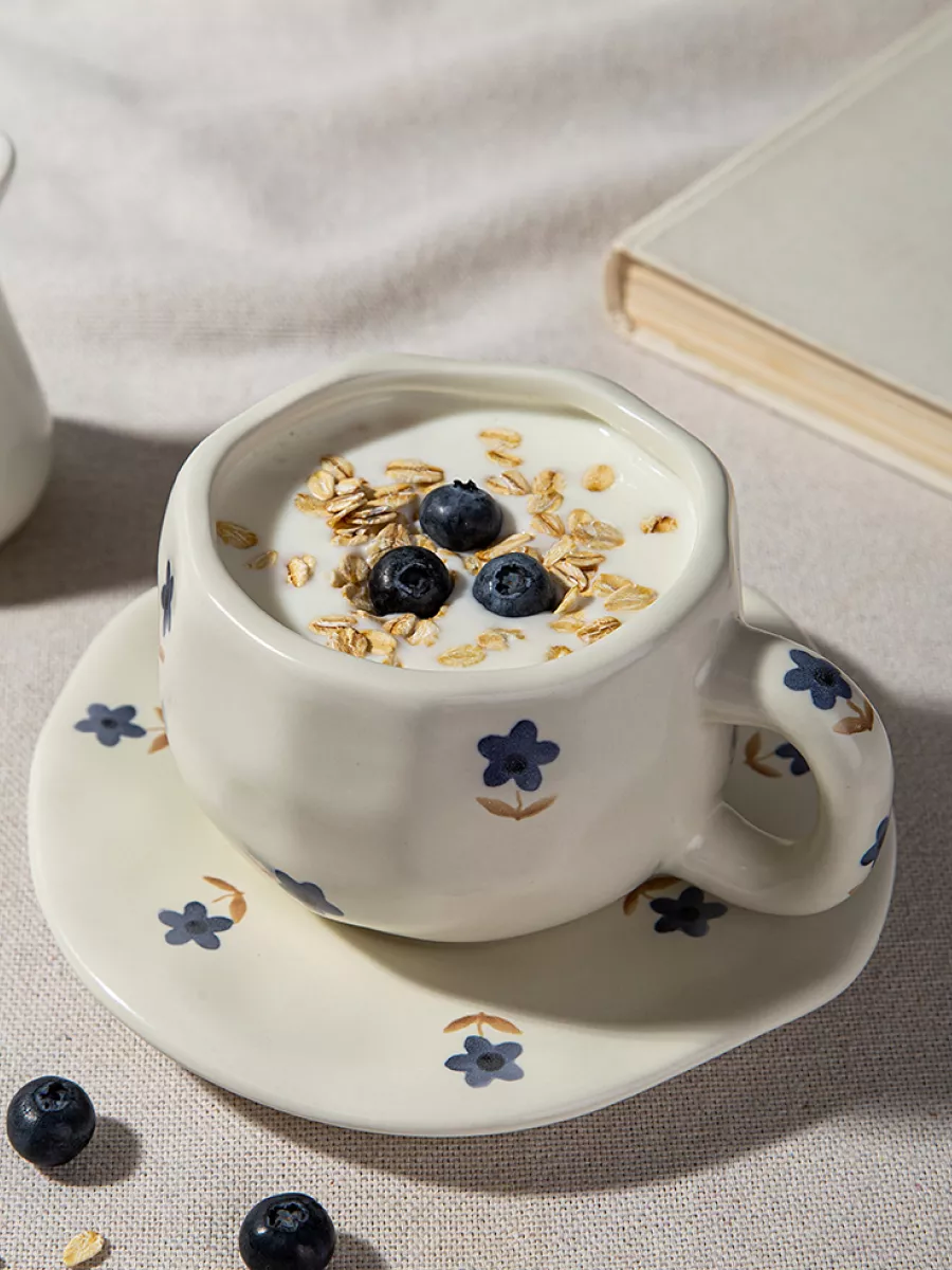 Чайная пара DB HOMME, керамика, рельефный узор, 15 см, блюдечко в комплекте