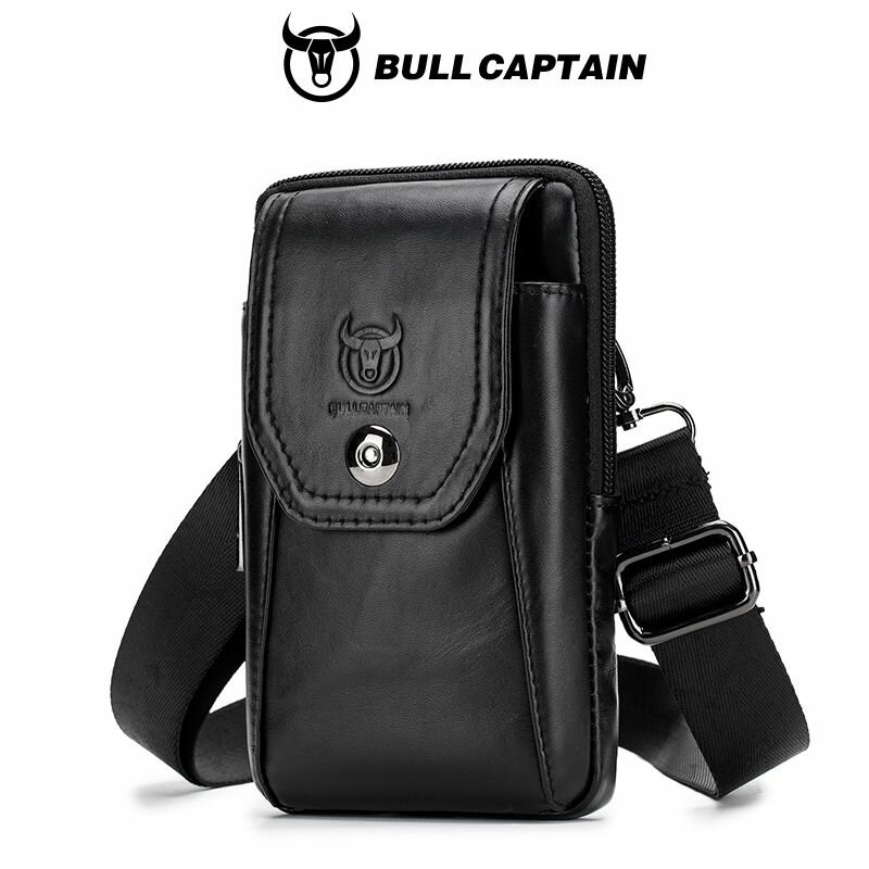 Bullcaptain 070 Мужской кожаный поясной чехол для телефона 5.5-6 дюймов на ремне из натуральной кожи стильный миниатюрный аксессуар