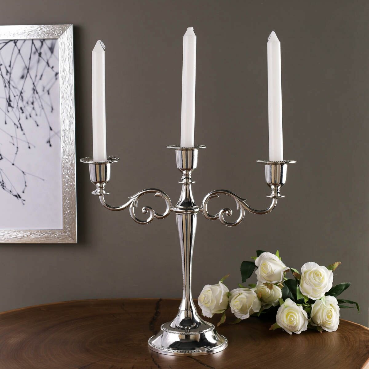 Подсвечник канделябр на 3 свечи металлический 26 см классический для романтики и украшения интерьера