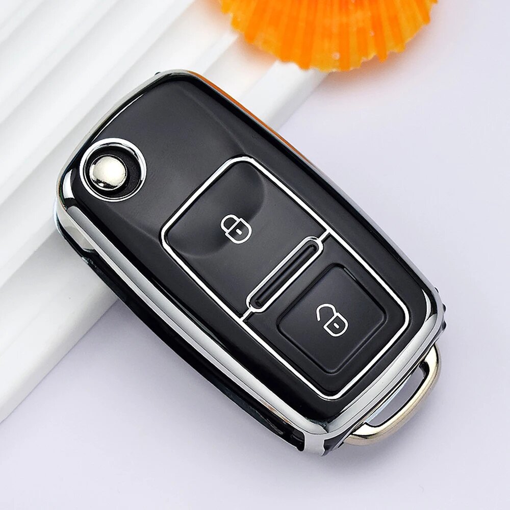 Чехол для ключа VW Golf 4 5 6 Skoda Seat, Silver Line Black, 2 кнопки
