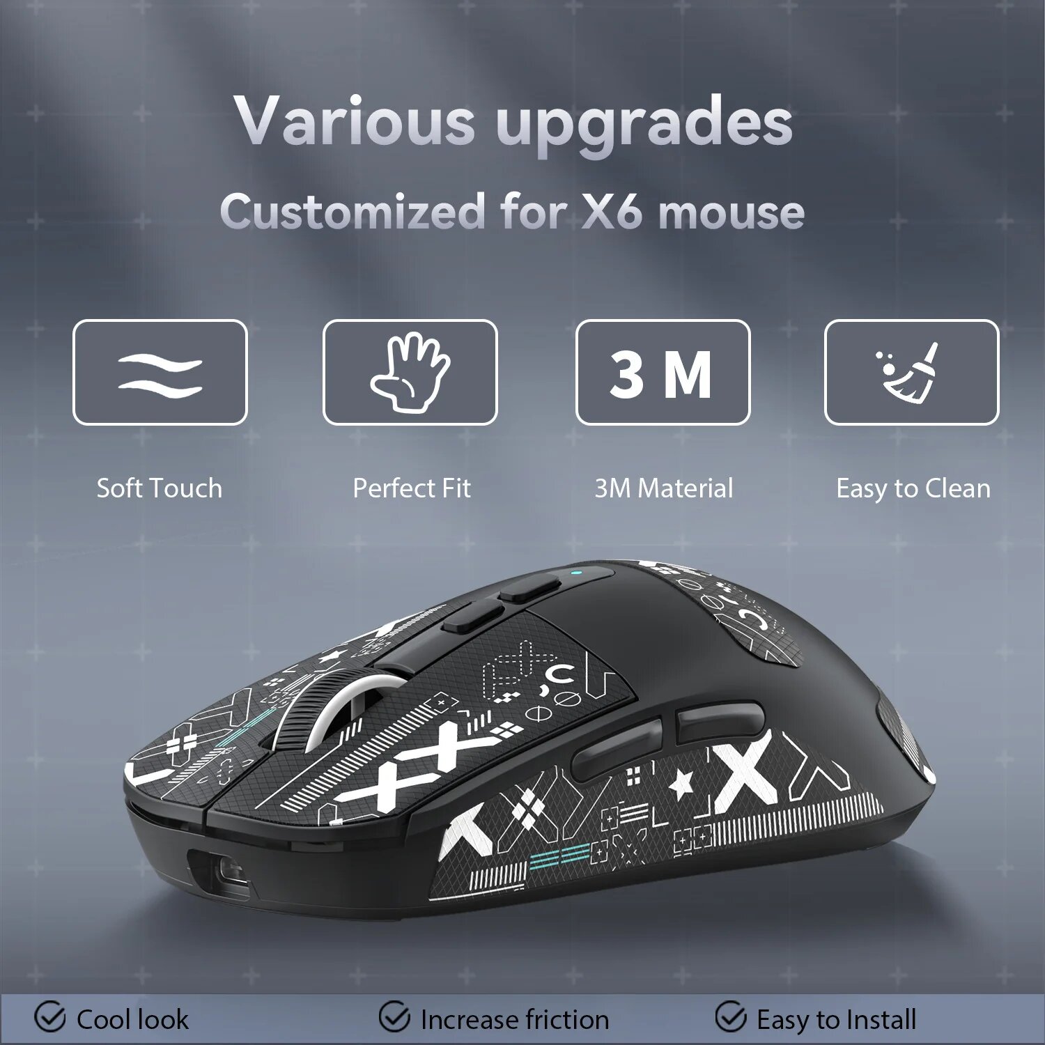 Коврик Для Мыши Attack Shark Nonslip Из Кожи Ручной Работы, Впитывающий Пот X6 Black Sticker