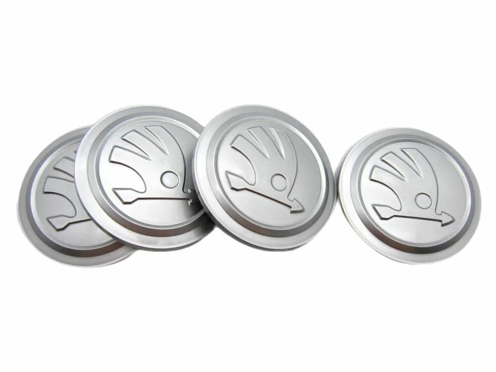 Колпачок, заглушка для литого диска СКАД Шкода, 56/51/12 мм, серебристый, комплект 4 шт.