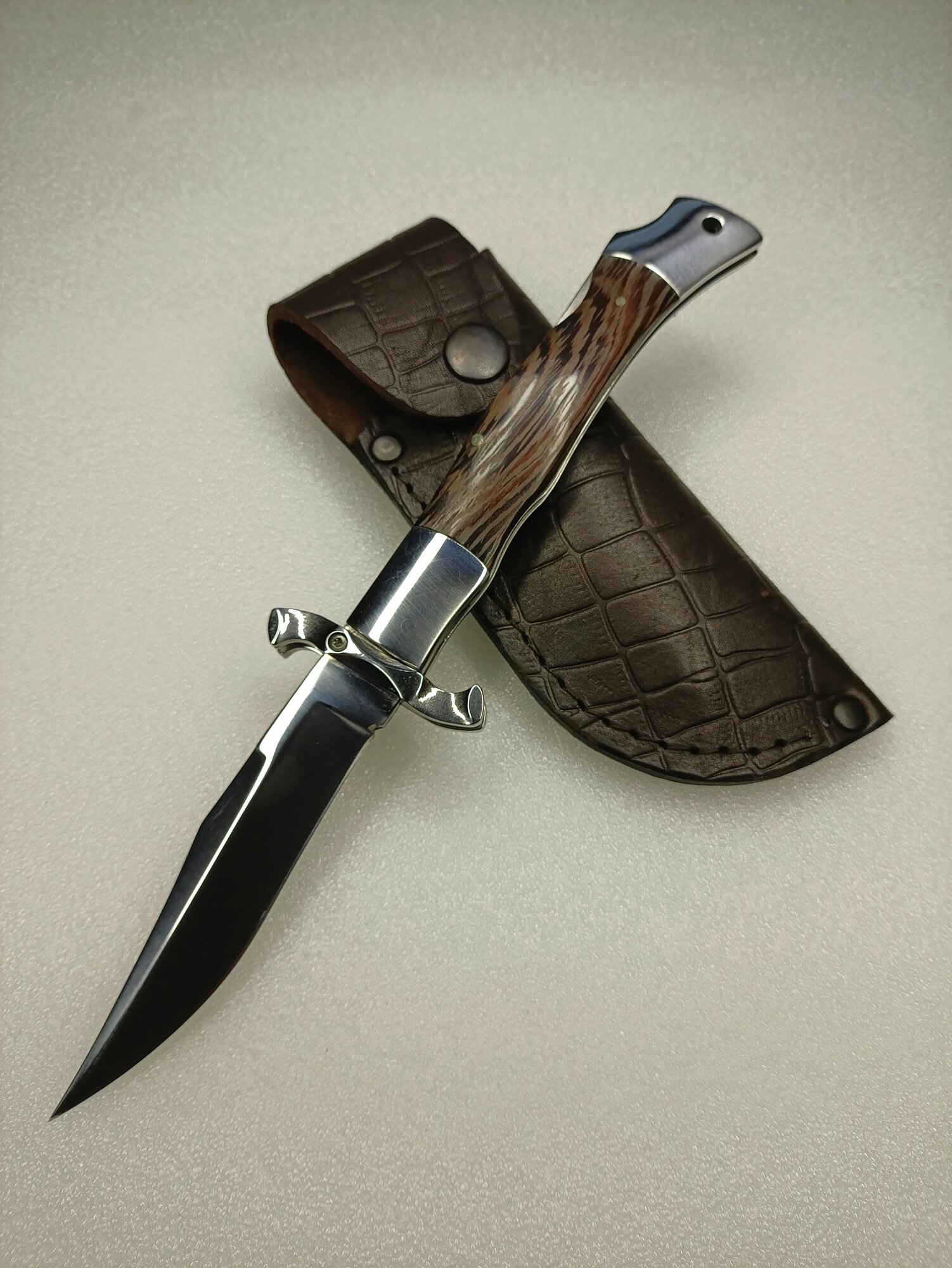 Нож складной Фанёк сталь 65x13 длина 24см ручная работа ножны натуральная кожа в комплекте