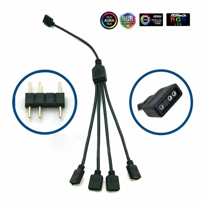 Разветвительный кабель RGB 5 В 3-контактный / 12 В 4-контактный, удлинительный кабель-адаптер для светодиодной ленты, удлинительный кабель AURA для материнской платы ASROCK