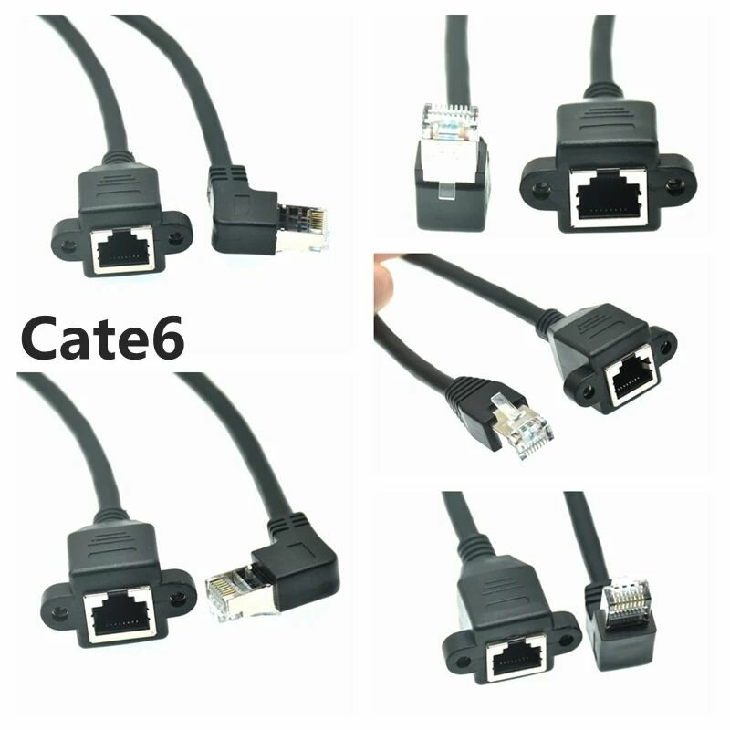 Кабель-удлинитель 8P8C Cate6 5 8-контактный RJ45 с винтовыми разъемами «папа-мама» для монтажа на панель, сетевой Ethernet LAN, 90 градусов, вверх-вниз