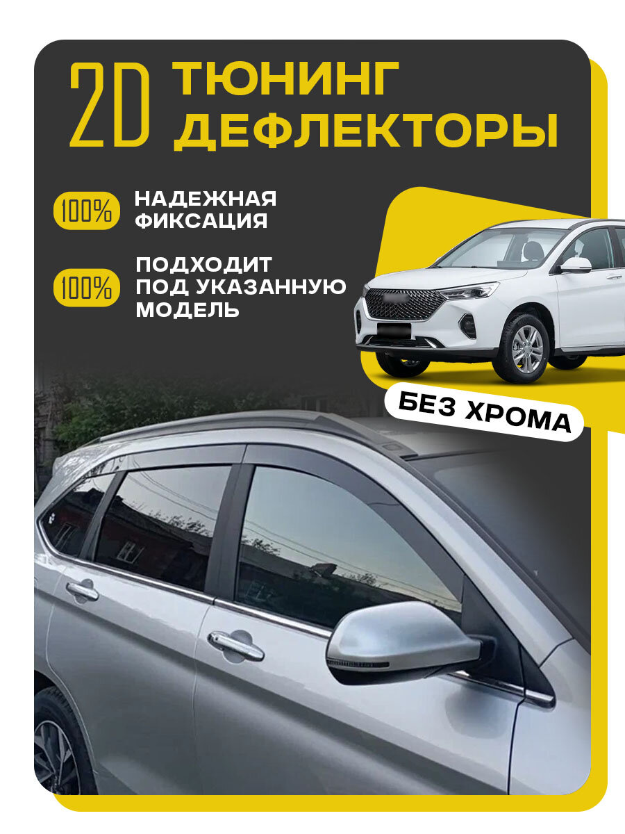 Плоские тюнинг дефлекторы для Haval M6 (2021-н. в) Ветровики для Хавал М6, 2 поколение / 2d дефлекторы. Комплект 6 шт.
