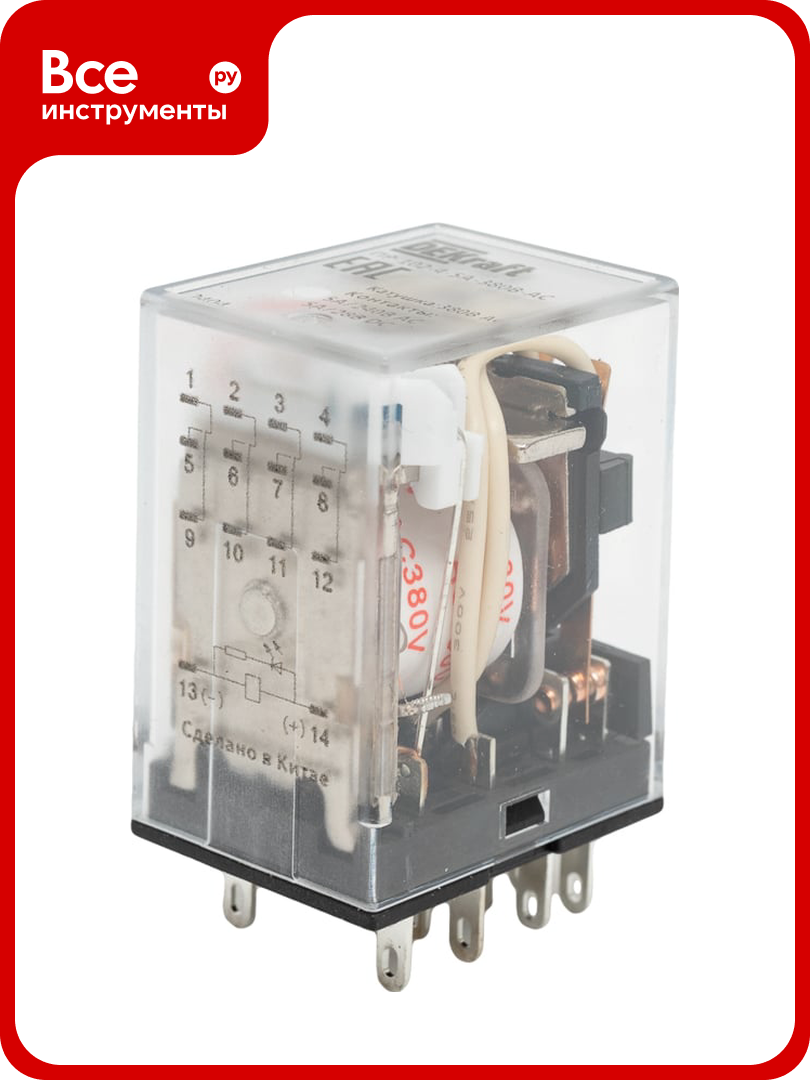 Промежуточное реле DEKraft 4 контакта, с led индикацией, 5а, 380в ac, пр-102, 380 В