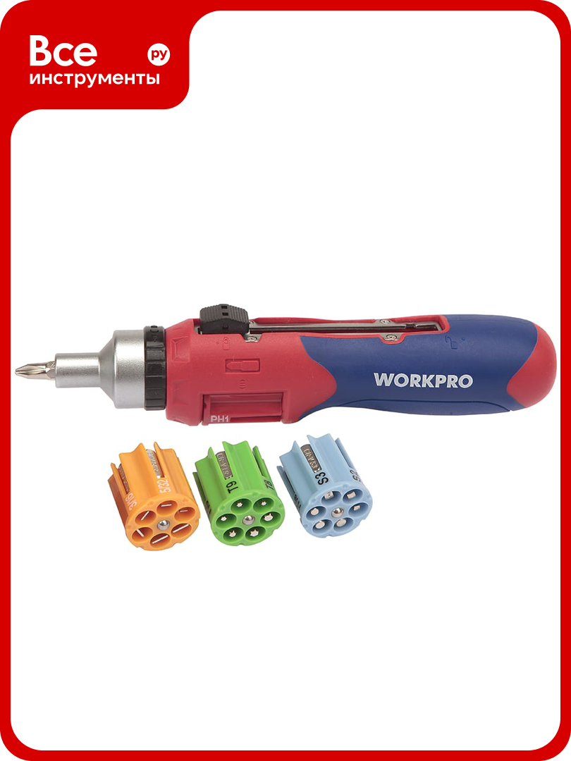 Реверсивная отвертка с храповым механизмом и автоматической сменой бит WORKPRO 24 насадки WP221056, револьверного
