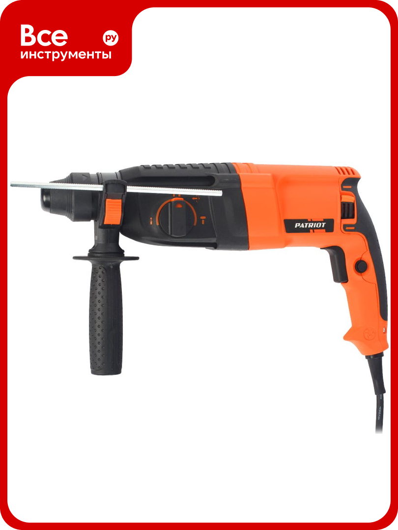 Перфоратор Patriot RH 262 с мощностью 820 Вт, 3 режимами работы и максимальным ударом 2.9 Дж, идеален для домашнего испо