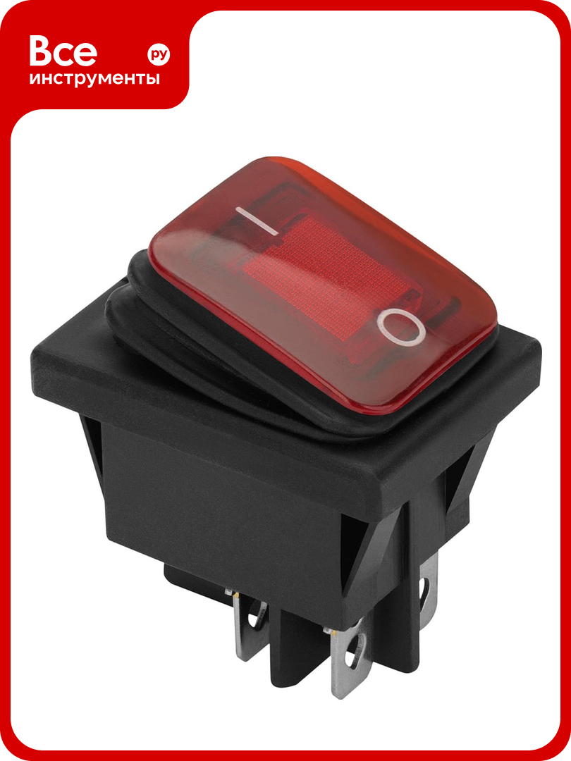 Клавишный влагозащищённый выключатель duwi с подсветкой 4 контакта, 250В, 16А, вкл-выкл тип RWB-507, 26845 1, из позиций