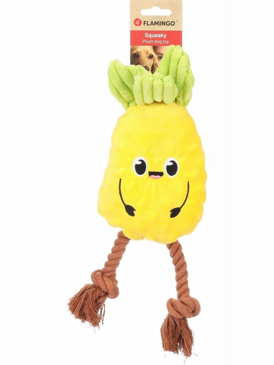 FLAMINGO Игрушка для собак Ананас с верёвочками, 12,5 х 7,5 х 33 см, плюш, жёлтый