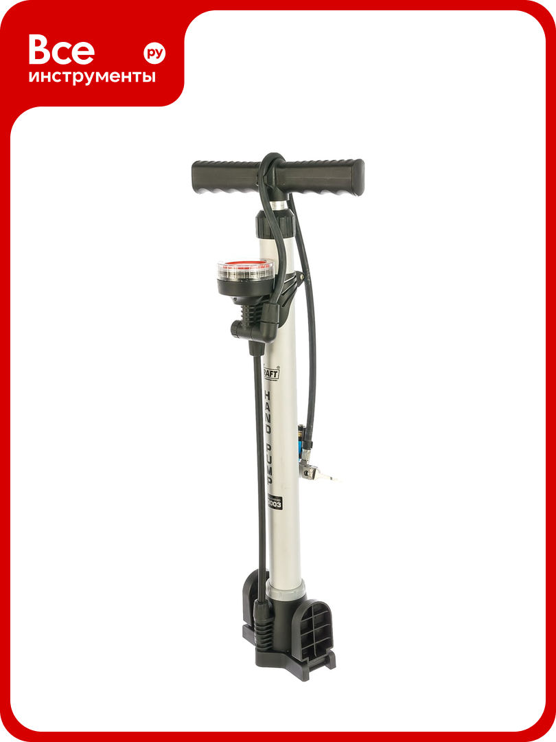 Ручной насос с манометром KRAFT KT 810003, пластик, сталь и пластик, белый/черный, для бытовой перекачки жидкостей