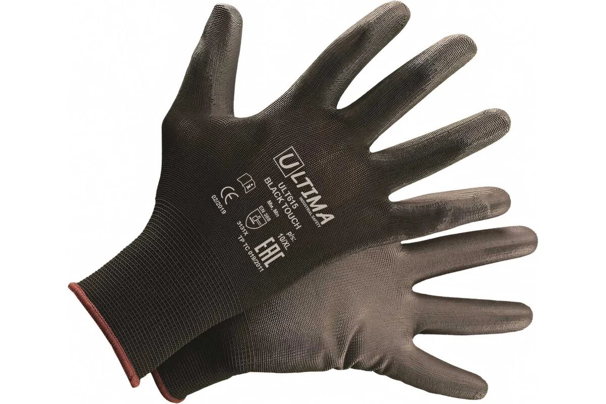 ULTIMA Перчатки BLACK TOUCH нейлоновые с полиуретановым покрытием черные ULT615