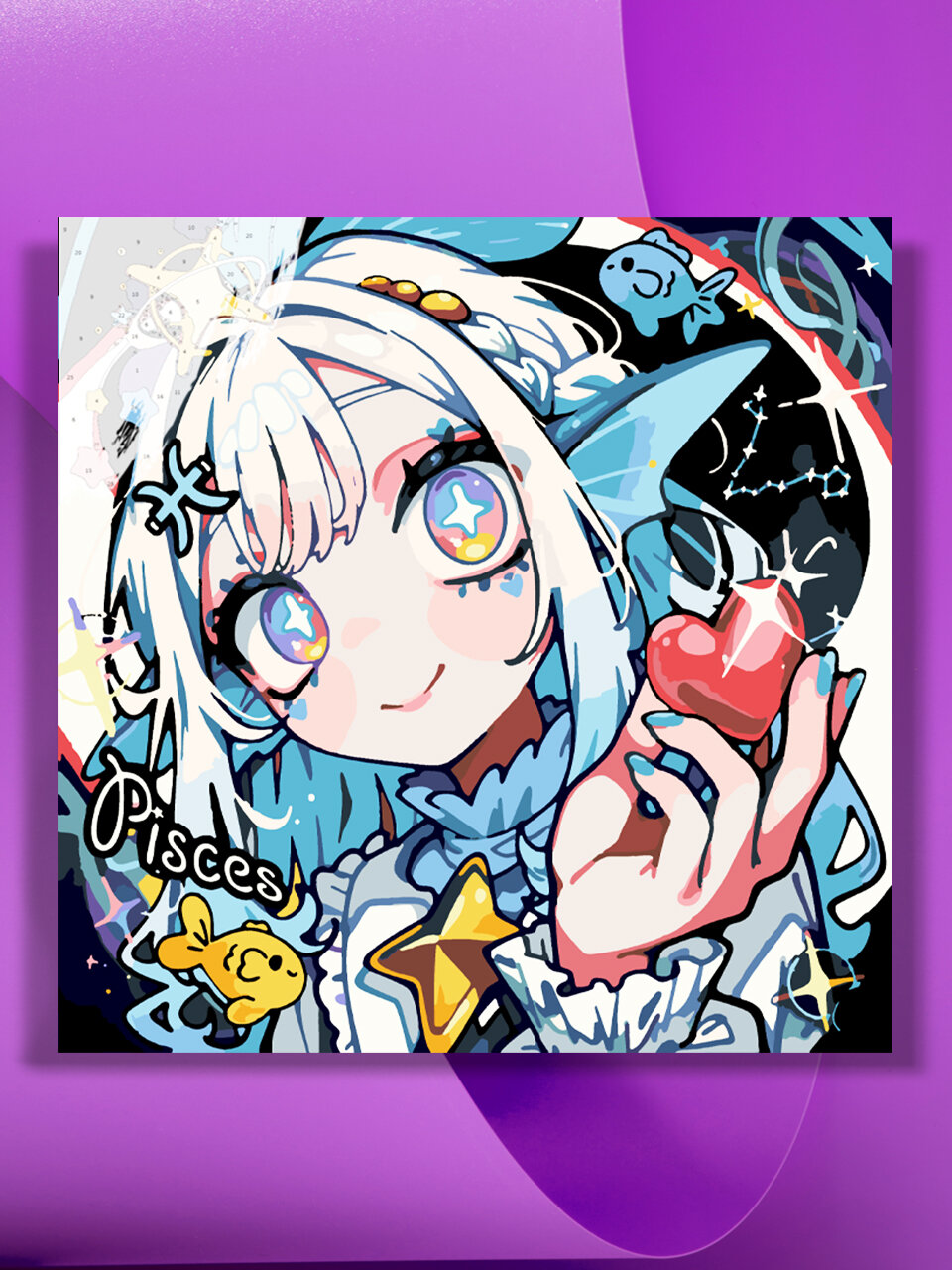 Картина по номерам на холсте Знаки Зодиака - Рыбы Чиби, 40 х 40 см