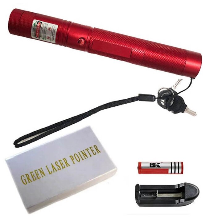 Мощная зеленая лазерная указка, Green Laser Pointer, красный корпус