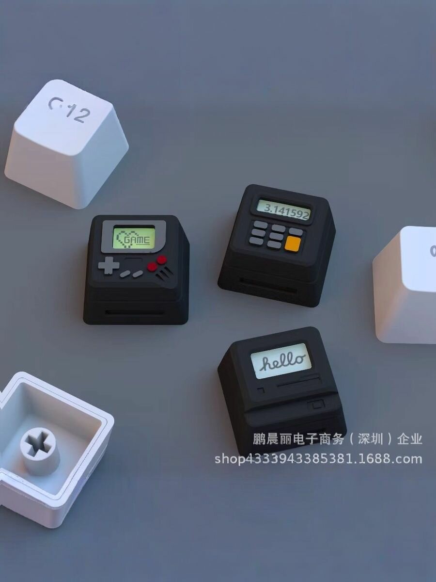 Кейкапы ретро - калькулятор, приставка, монитор для клавиатуры K04, 3 шт, Черный