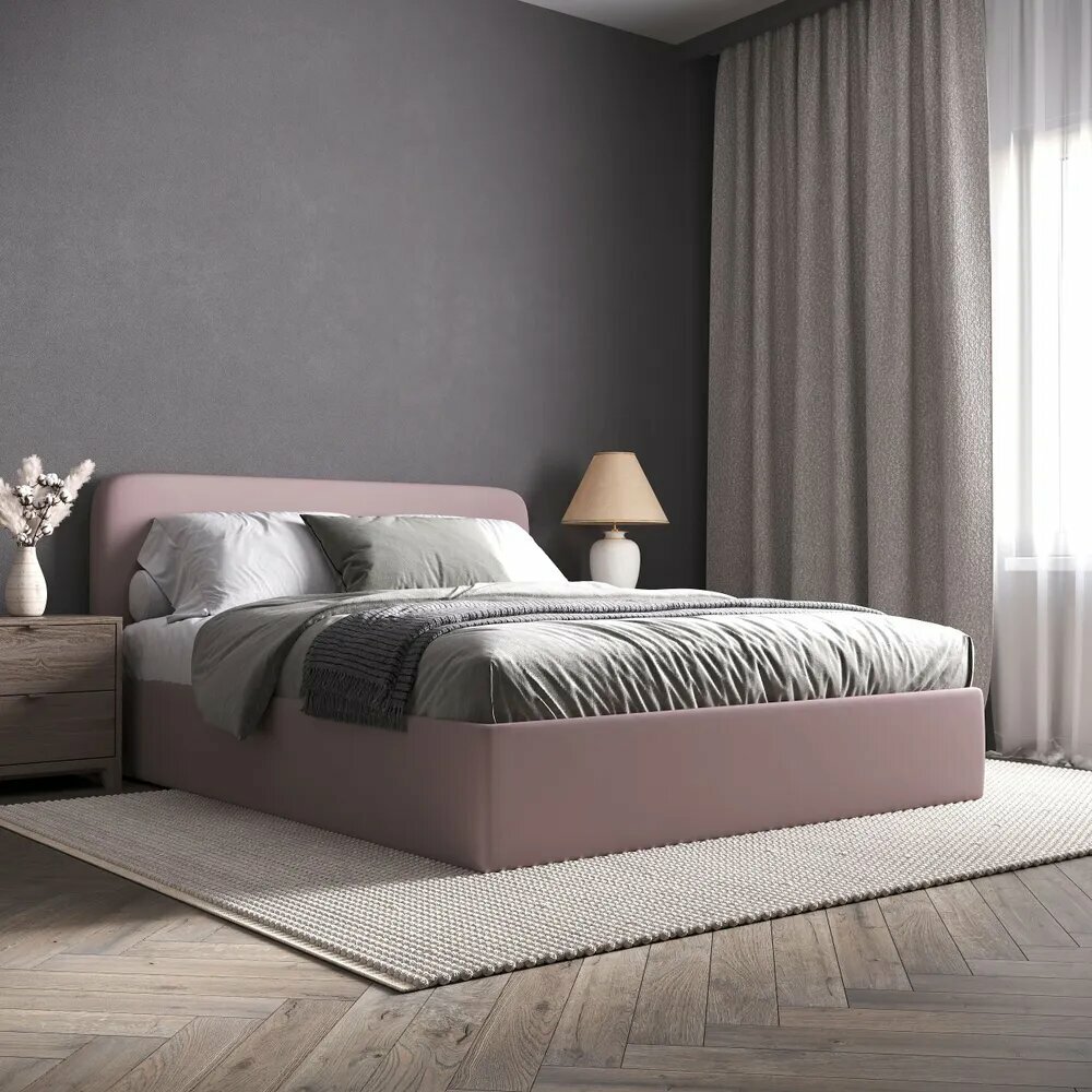 180х200, InRoom двуспальная кровать с настилом Abstraction NS, велюр пыльная роза