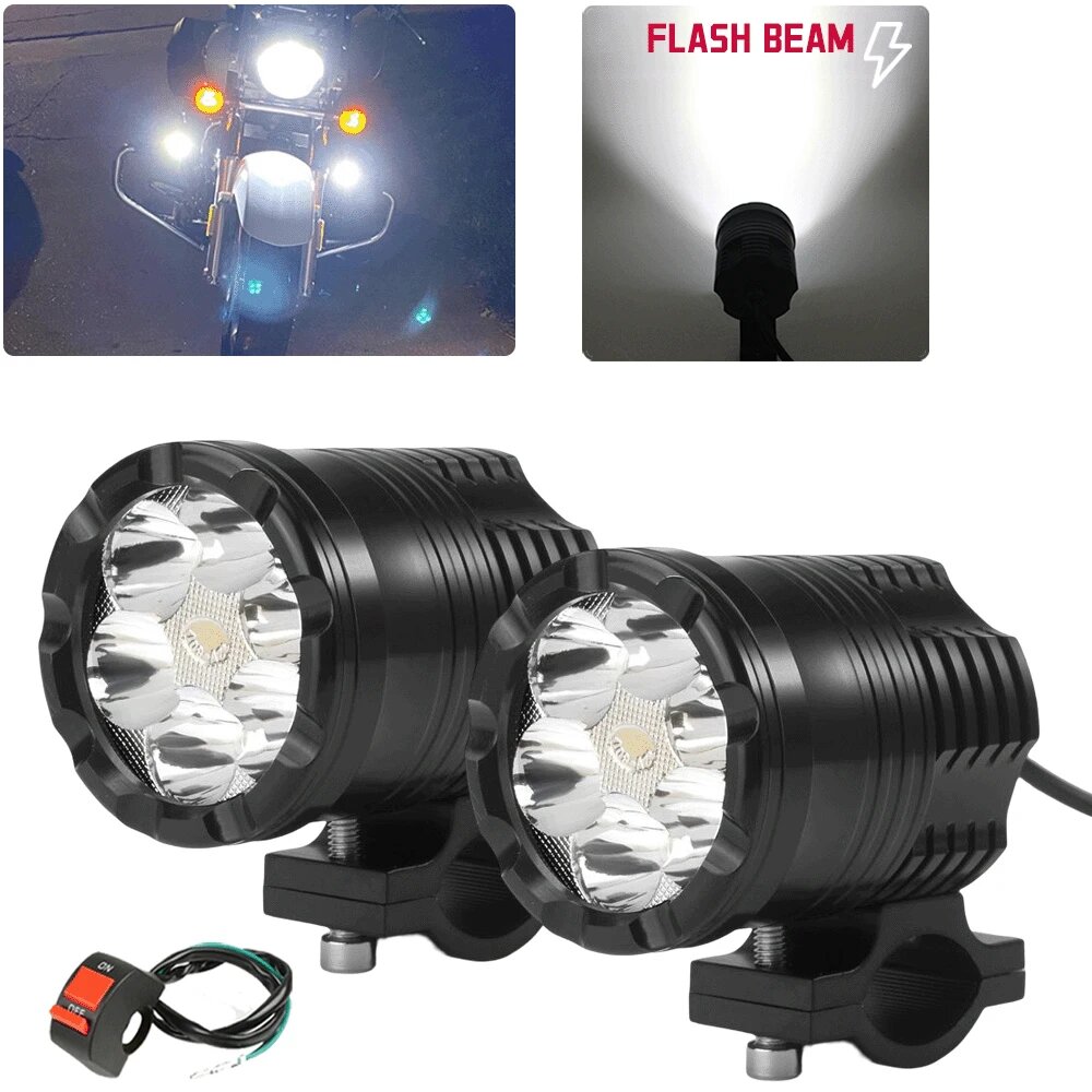 Передние противотуманные фары для мотоциклов, дополнительные фары дальнего действия для ATV, UTV, 6 цветов, 12-80 в, Высокий/низкий свет, стробоскоп With ABS Switch