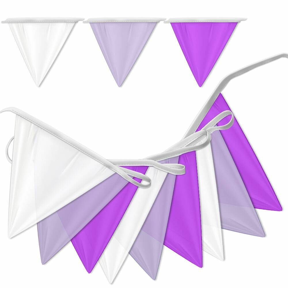 Гирлянда, флажная лента "Сиреневый туман" из флажков треугольников /флажковая лента / 10 м.