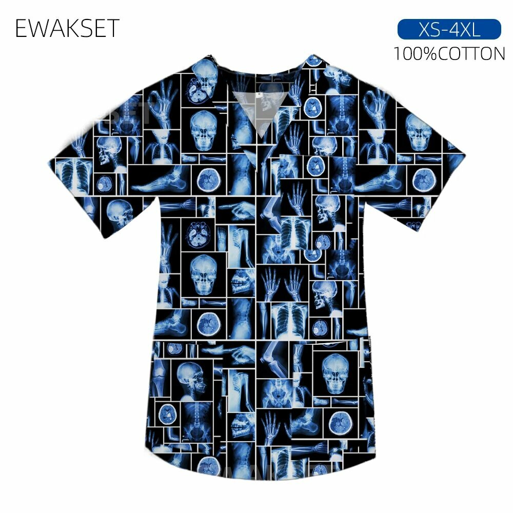 EWAKSET Хирургические топы с мультяшными героями из хлопка Синий, 4XL, Scrub Top002